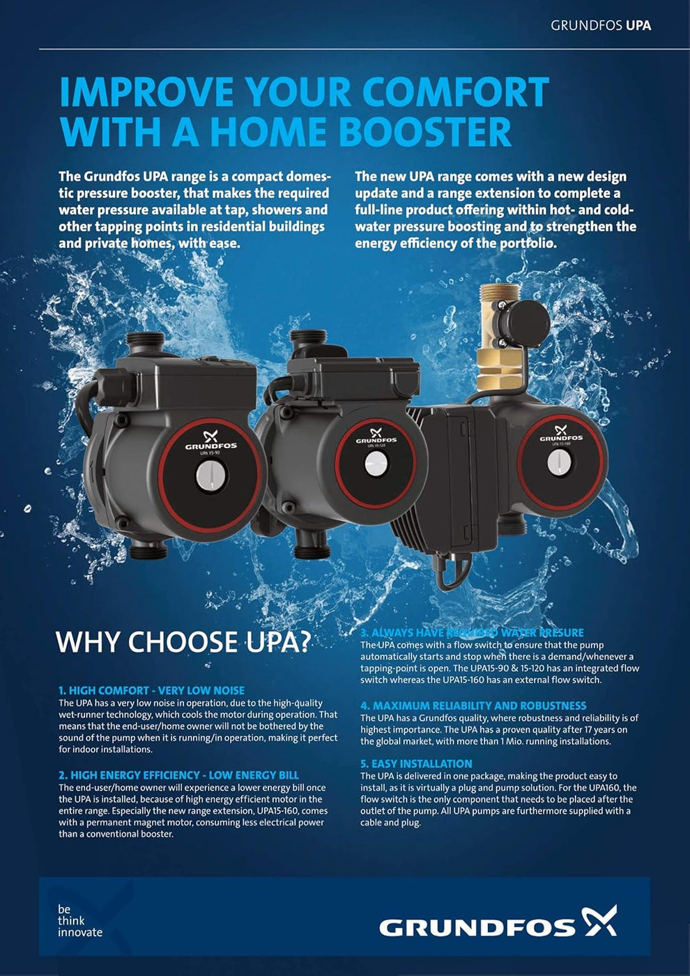 Grundfos Pumps UPA 15-90 Domestic 120 W Home Booster - Black — General Pumps