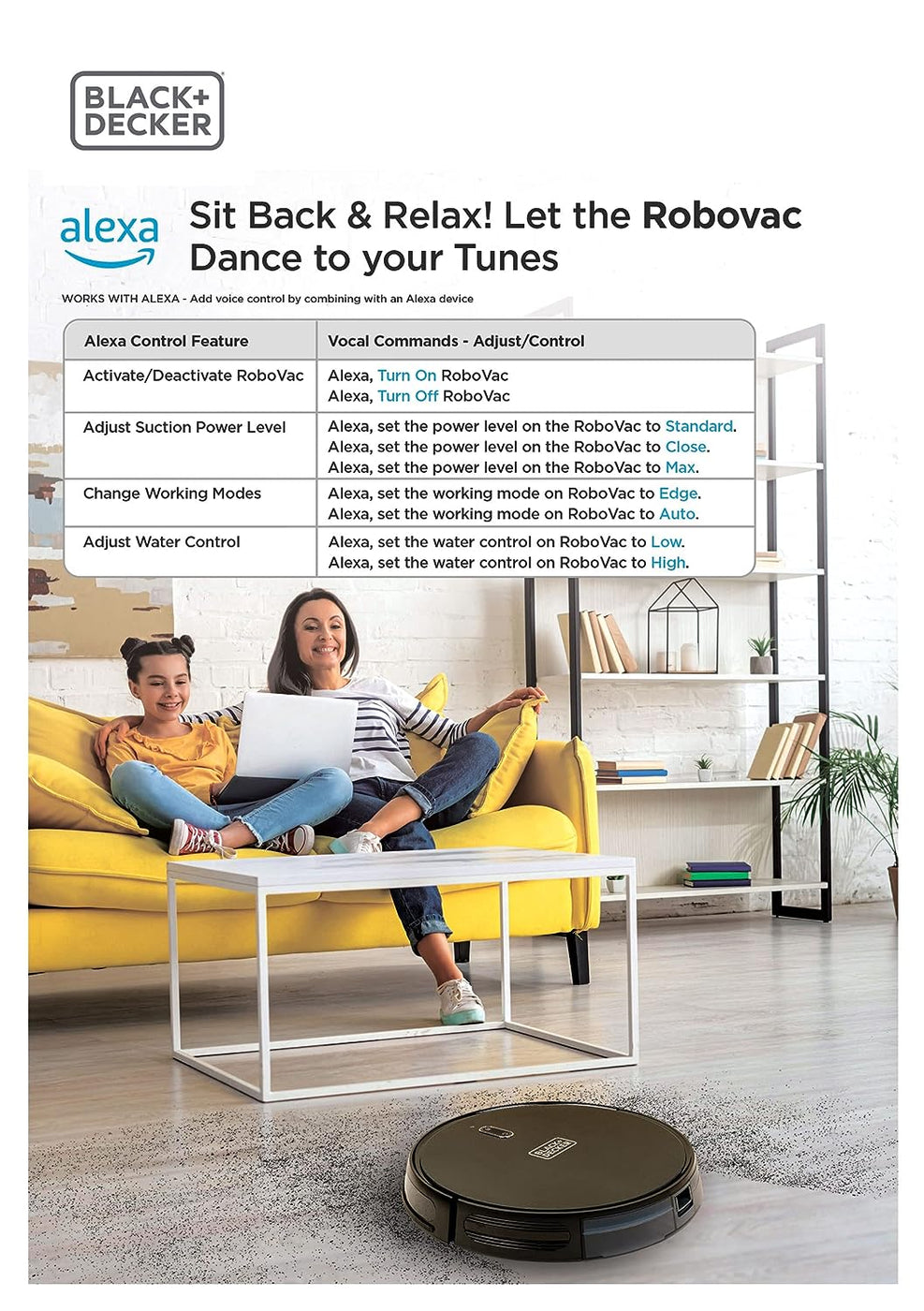 Black & Decker Robotic Vacuum Cleaner & Mop for Floor Cleaning, Alexa ...